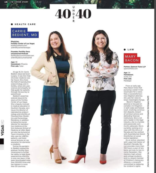 40 Under 40 List - Dr. Carrie Bedient - Las Vegas Infertility Doctor
